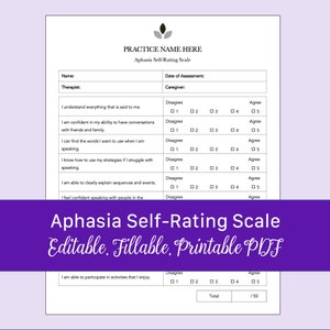 Aphasia Assessment Self-rating Scale for Speech Therapy | Fillable PDF ...