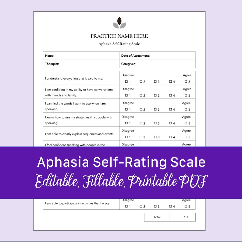 Aphasia Assessment Self-rating Scale for Speech Therapy | Fillable PDF ...