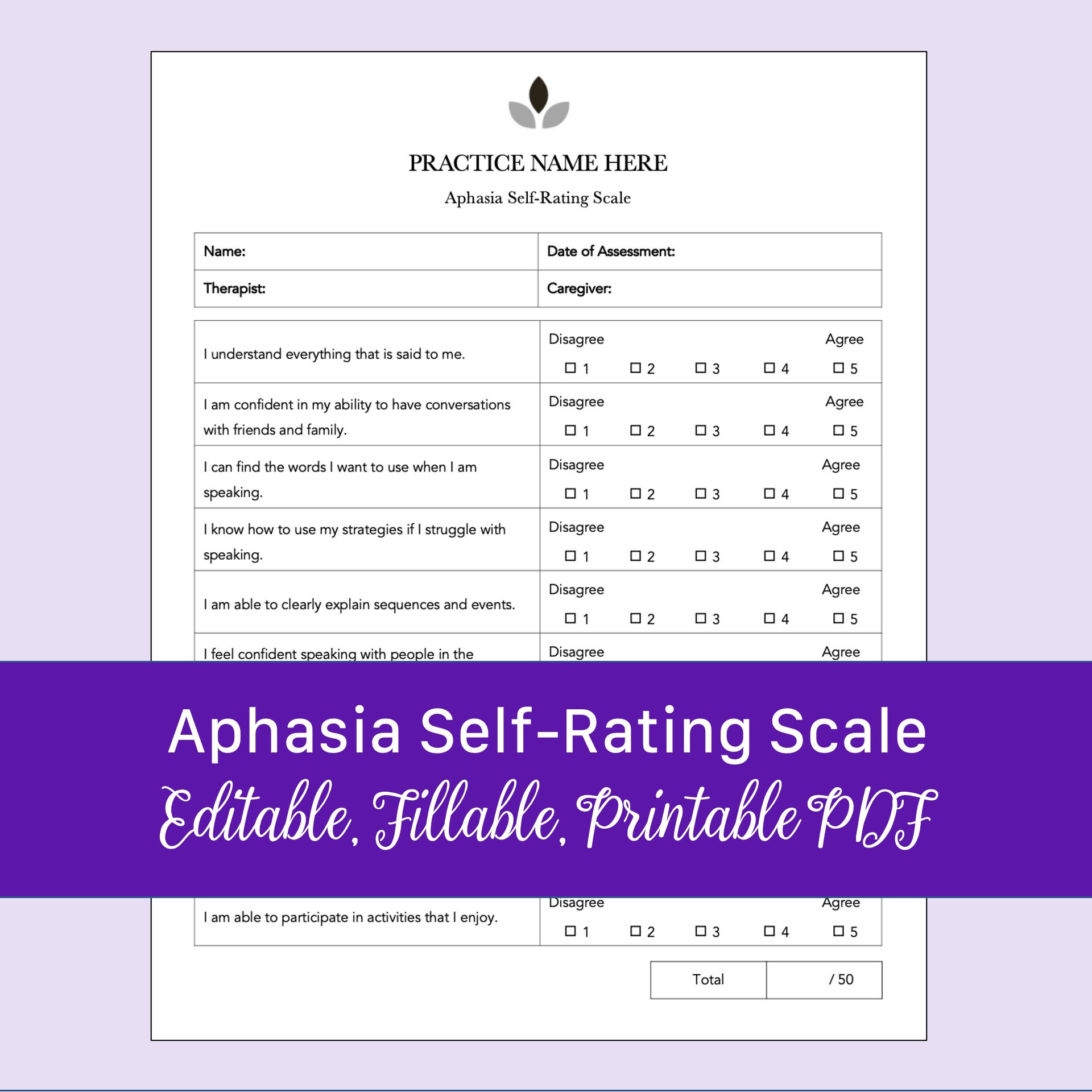 Aphasia Assessment Self-rating Scale for Speech Therapy | Fillable PDF ...