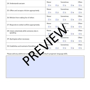 Pragmatic Language Skills Assessment for Speech Therapy | Fillable ...