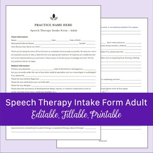 Speech Therapy Intake Form for Adults | Editable, Fillable, Printable ...