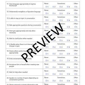 Pragmatic Language Skills Assessment for Speech Therapy | Fillable ...