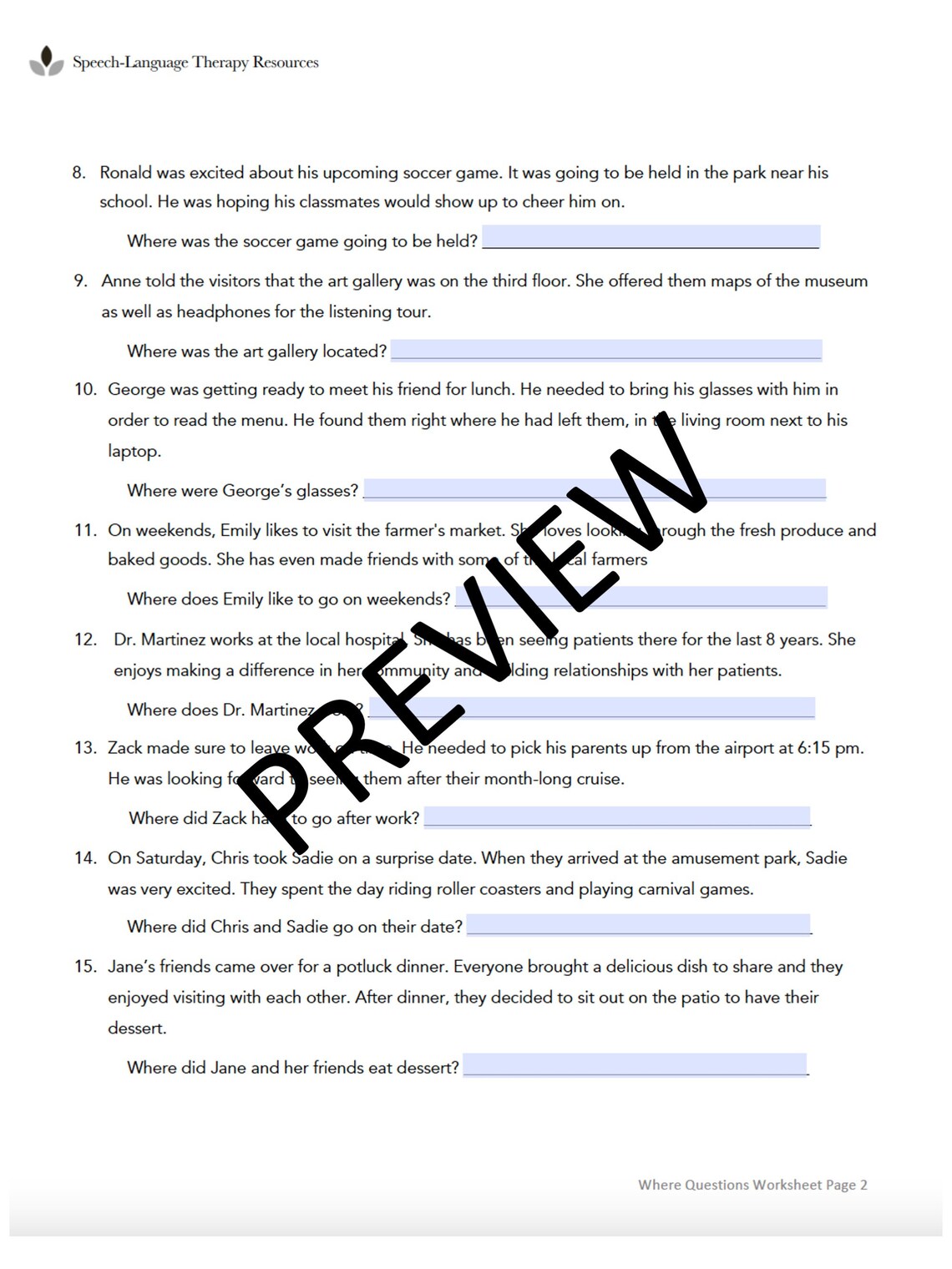 Where Questions Speech Therapy Worksheet | Fillable, Printable PDF - Etsy