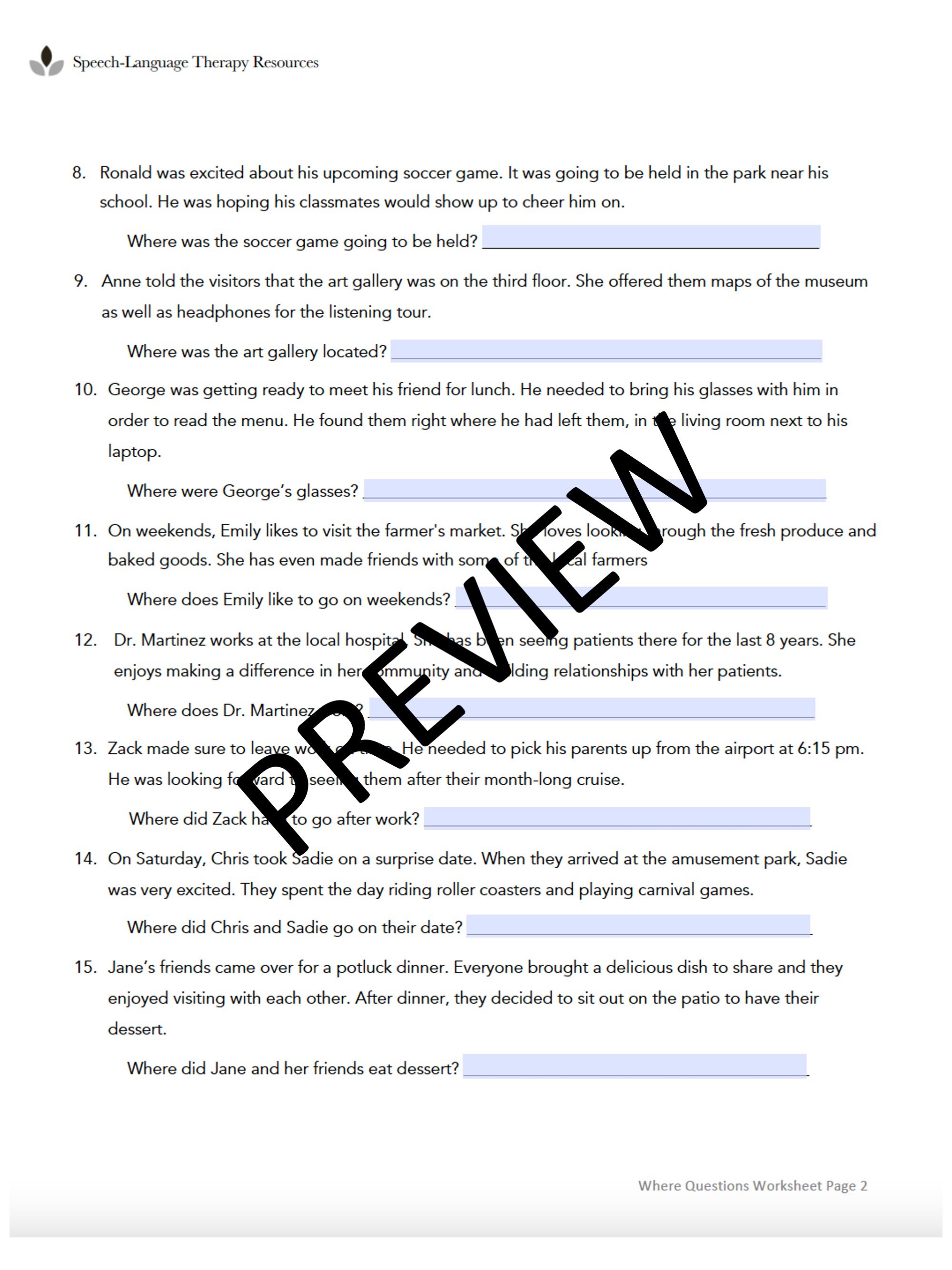 Where Questions Speech Therapy Worksheet Fillable, Printable PDF - Etsy