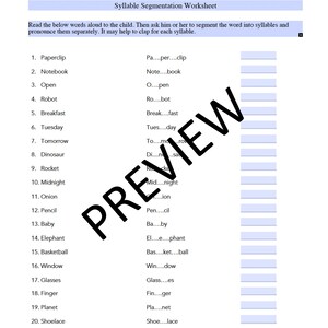 Syllable Segmentation Worksheet for Speech Therapy | Fillable ...