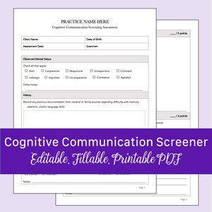 Cognitive Communication Screening Assessment | Fillable, Printable PDF ...