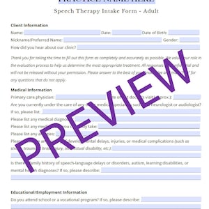 Speech Therapy Intake Form for Adults | Editable, Fillable, Printable ...
