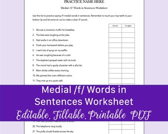 Easy Onsets in Sentences Worksheet for Speech Therapy (editable ...