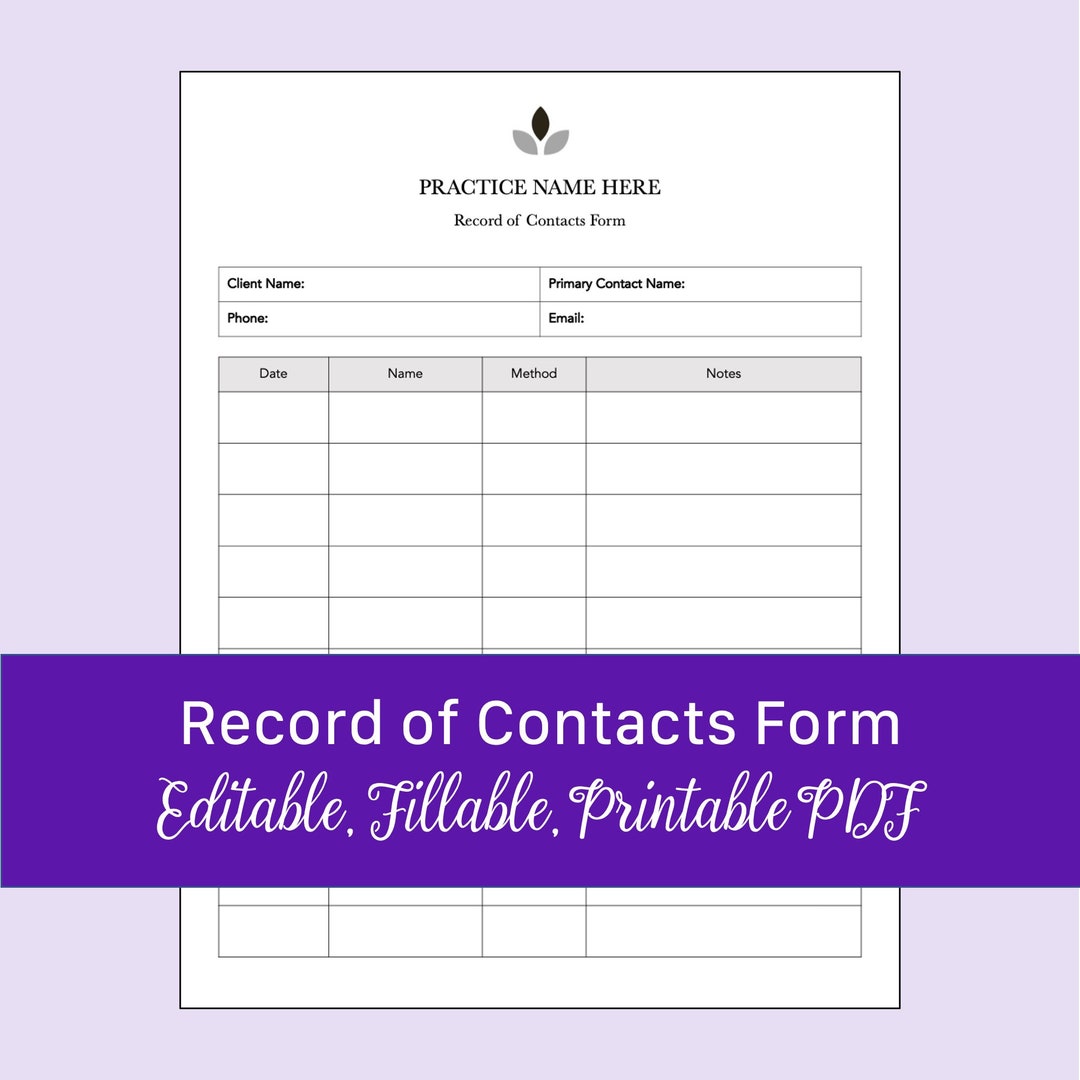 Speech Therapy Record of Contacts Form | Editable, Fillable, Printable ...