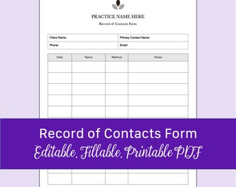 Record of Visits Form for Speech Therapy editable, Fillable, Printable ...