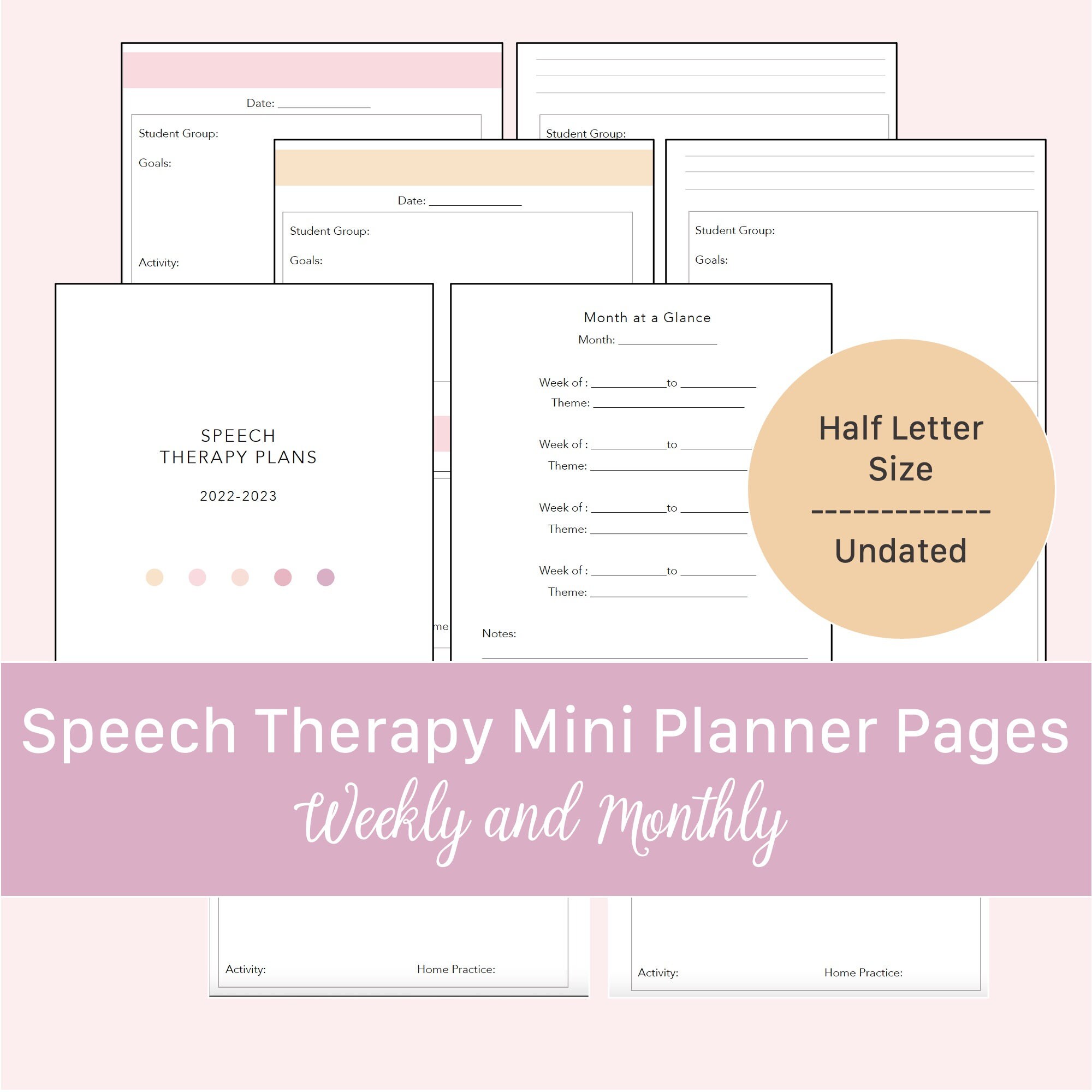 Mini Therapy Planner Pages for Speech Therapy - Etsy