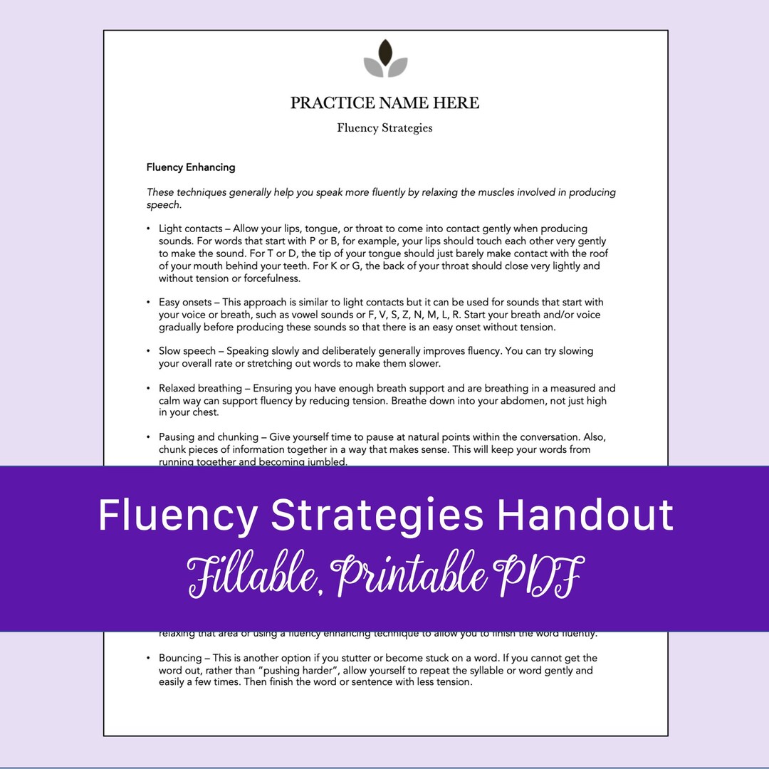 Fluency Strategies Handout | Fillable, Printable PDF - Etsy