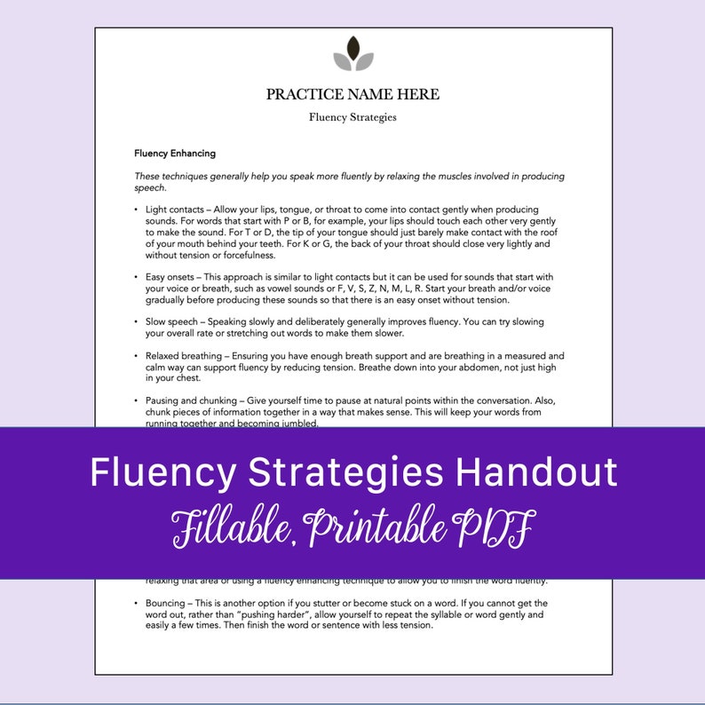 Fluency Strategies Handout Fillable, Printable PDF - Etsy