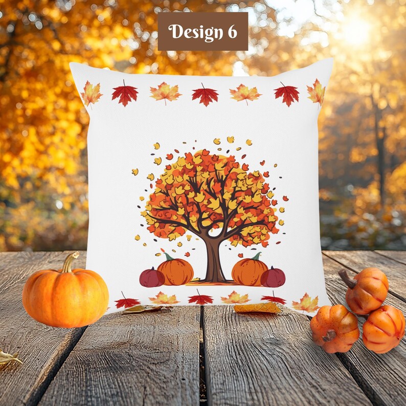 Fall Cotton Throw Pillow, Autumn Tree and Pumpkins - Etsy