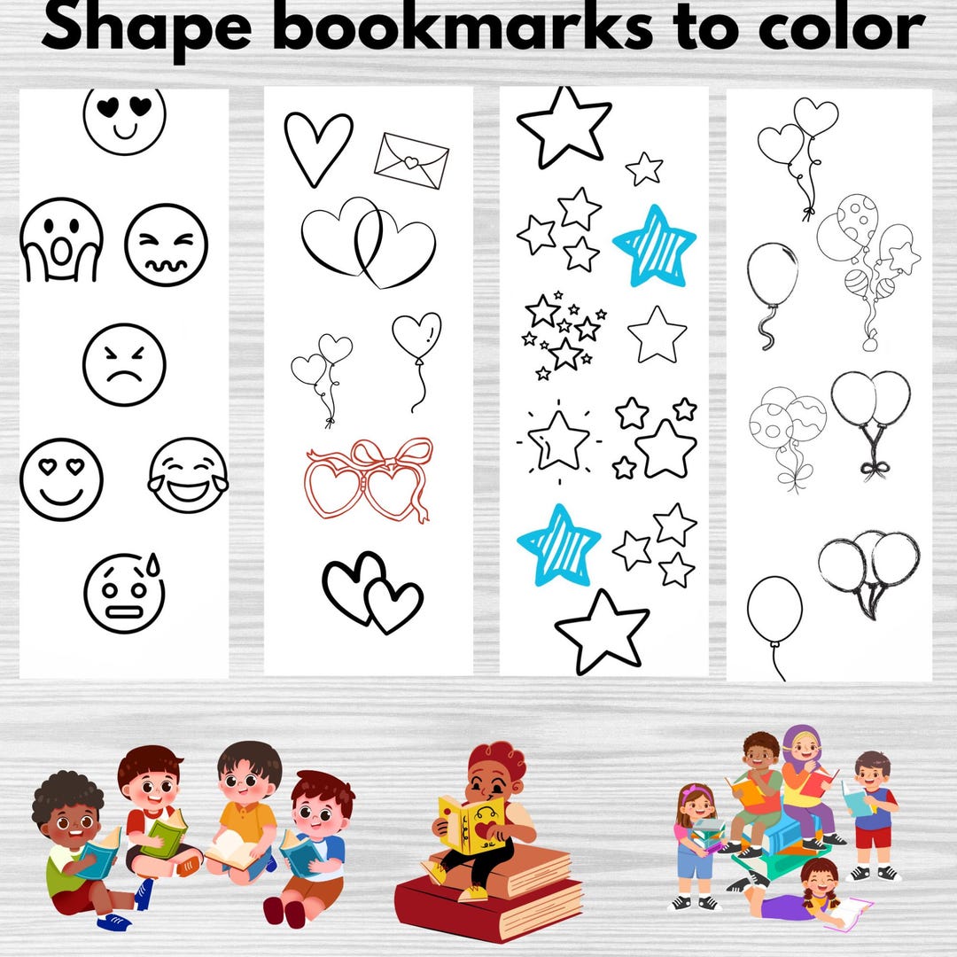 Shape Bookmarks to Color, Handmade Bookmark, Digital Download, Book ...
