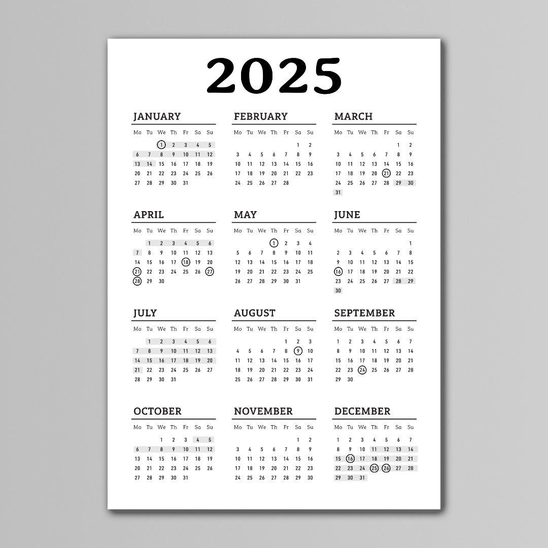 2025 South Africa Year Calendar | Monday Start | Public Holidays ...