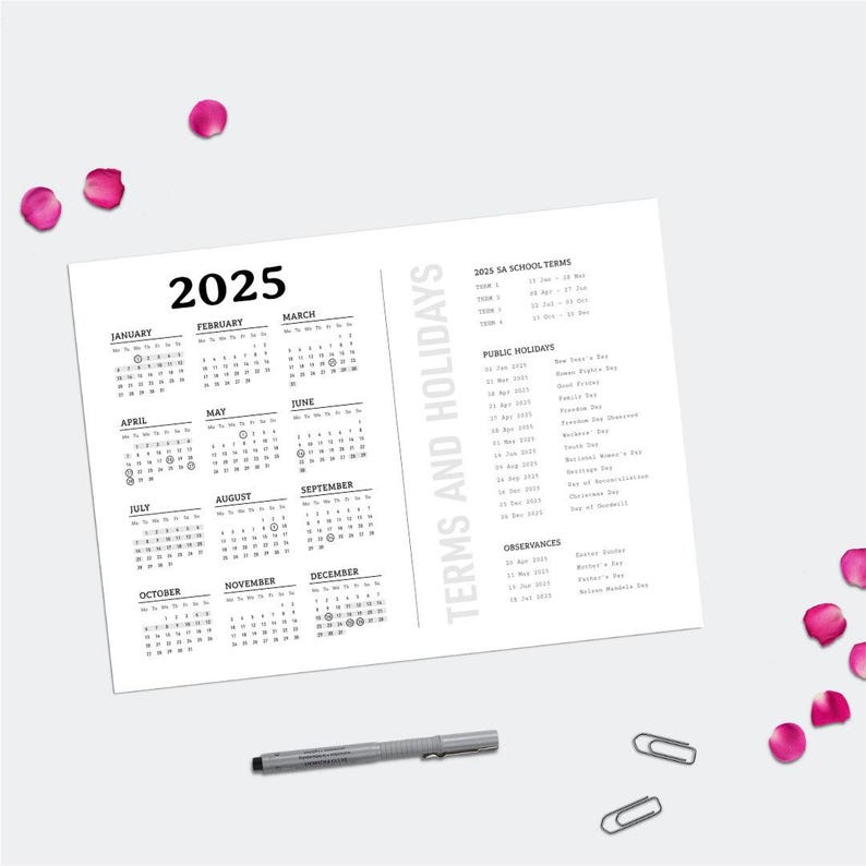 2025 South Africa Year Calendar | Monday Start | Public Holidays ...