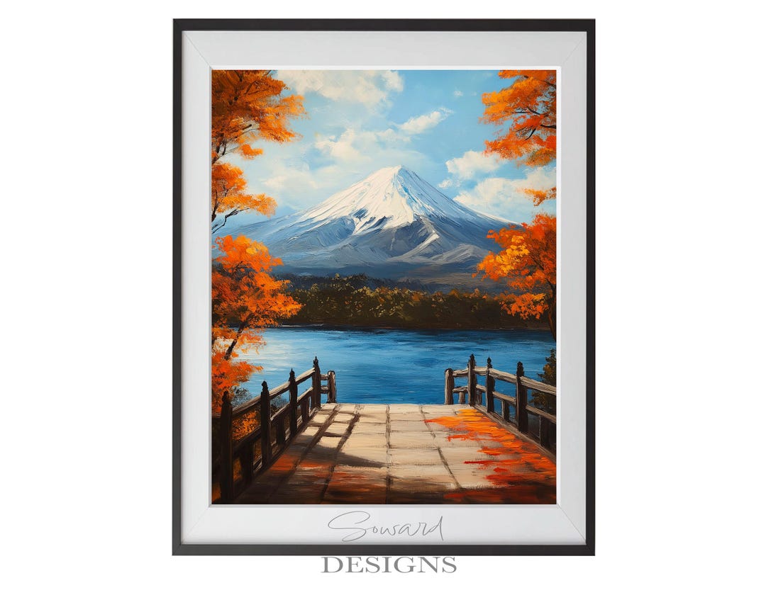 Mount Fuji Oil Painting: Japan Autumn Landscape Art (digital Download ...