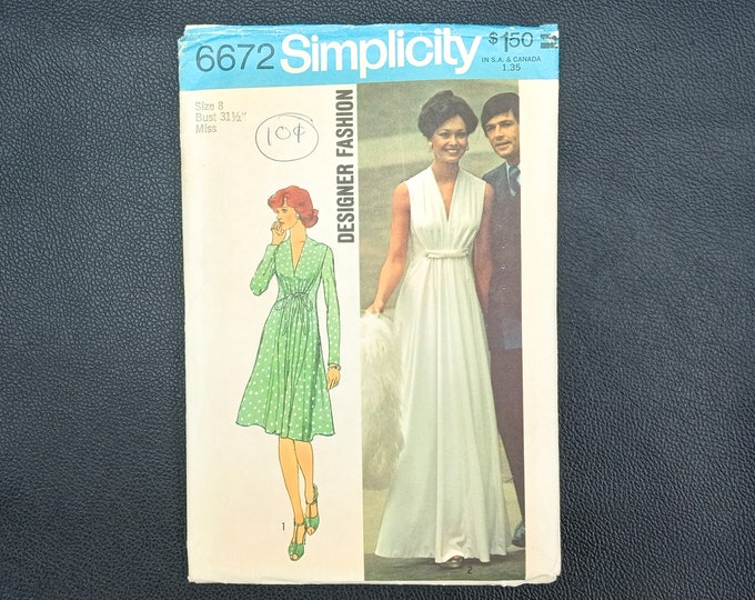 70s Vintage Dress Sewing Pattern Simplicity 6672 Miss Size 8 Bust 32 1/ ...