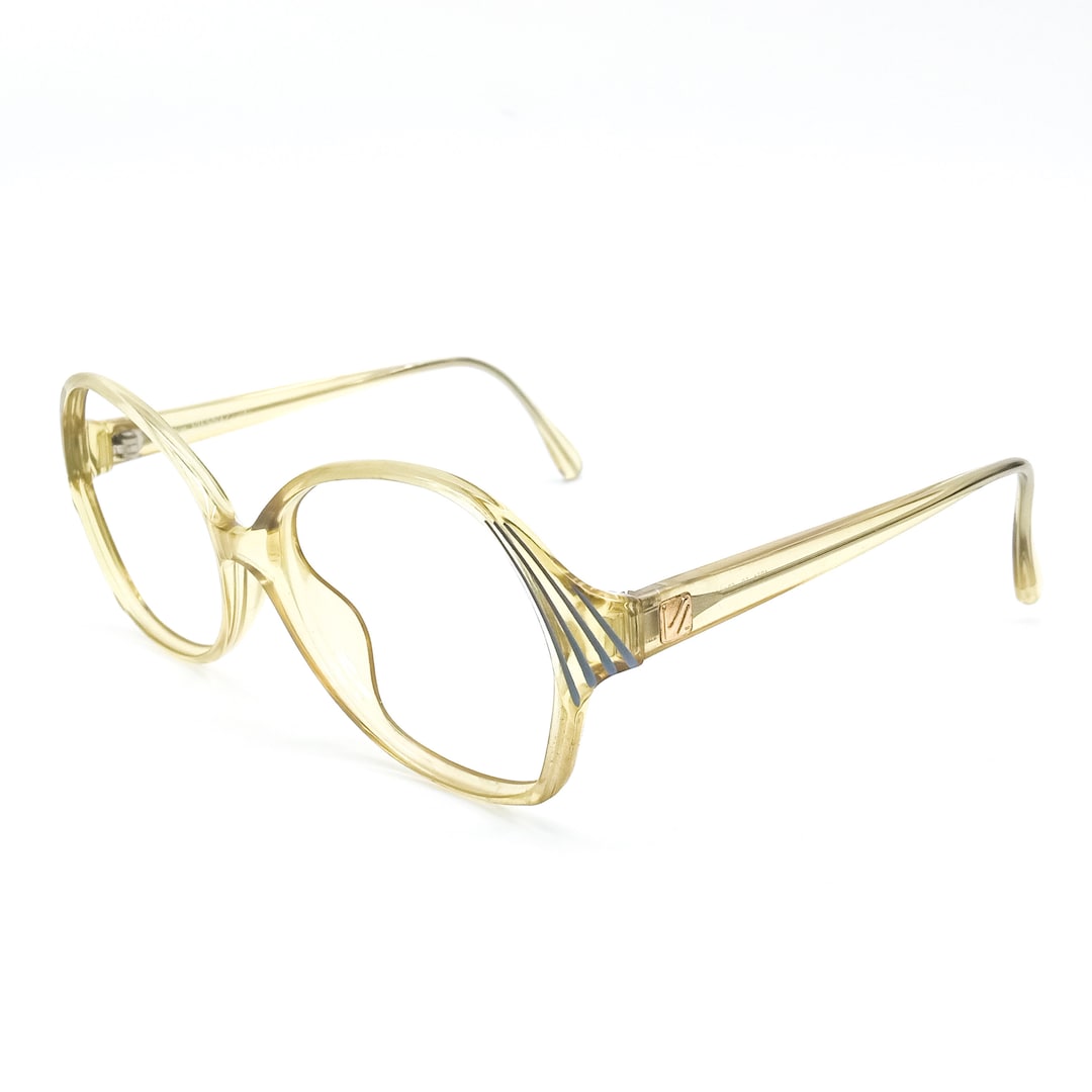 1980s Large Round Eyeglasses Clear Yellow Blue Stripes Vintage Eye ...