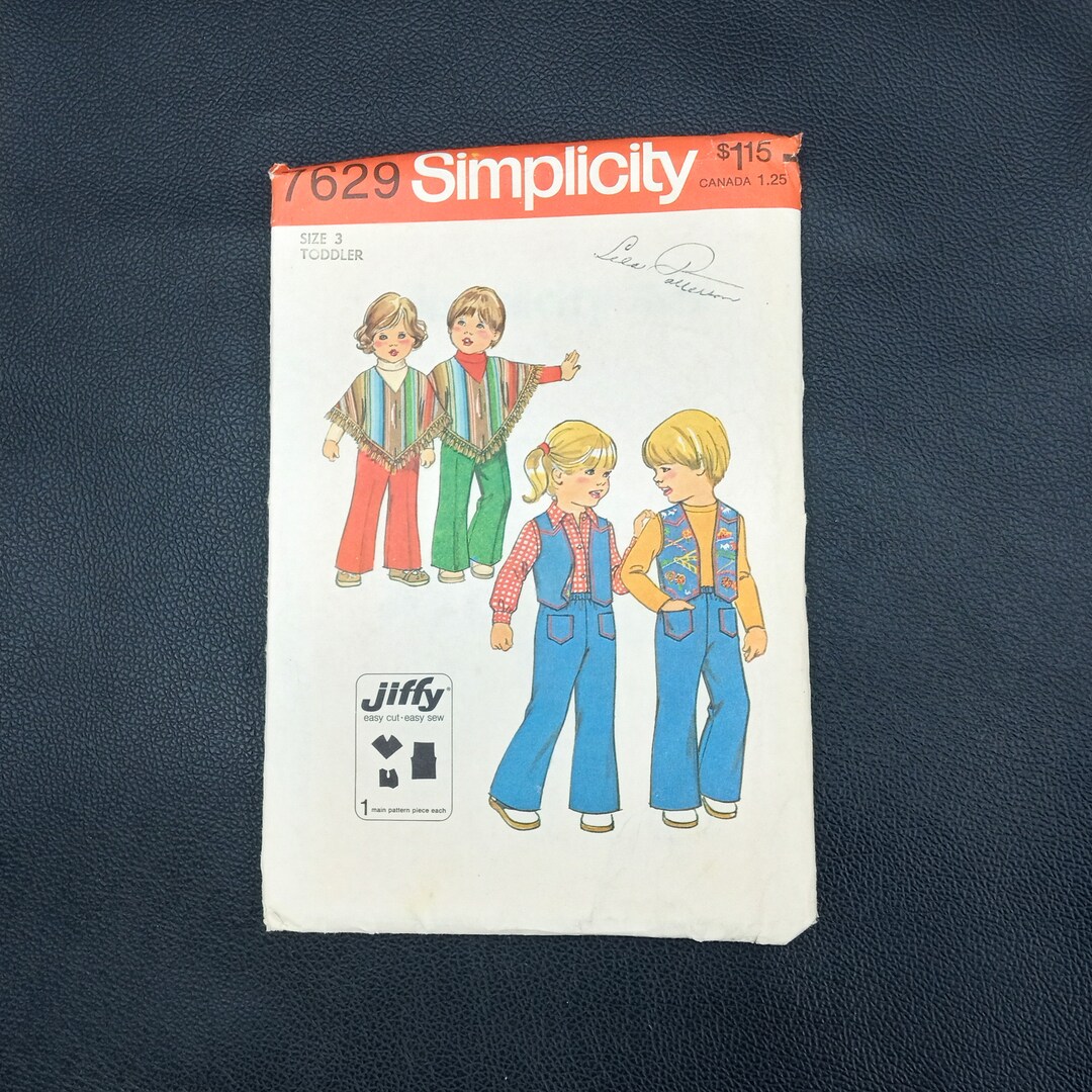 70s Vintage Toddler Sewing Pattern Simplicity 7629 Child Size 3 Poncho ...