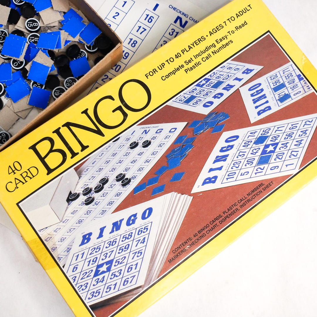 Vintage 1980s Bingo Game in Box, Bingo Cards, Bingo Chips, Diy Party ...