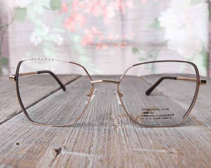 Oversized Light Gold Pentagon Glasses Frames Only Eyeglasses Brown ...
