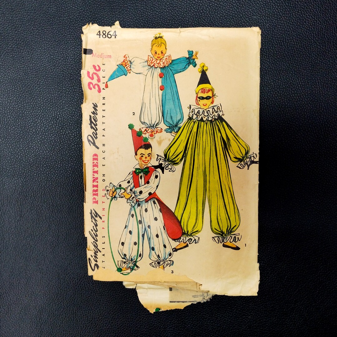 Vintage Simplicity Sewing Pattern 4864 Child Size Medium Clown Costume ...