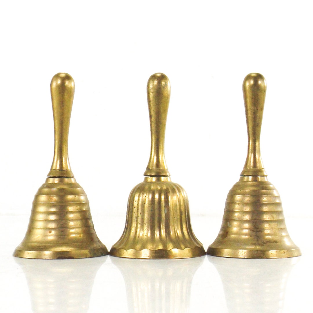 Hand Bell Collection Vintage 3pc Brass Bell Set Ribbed Stripes Bells ...