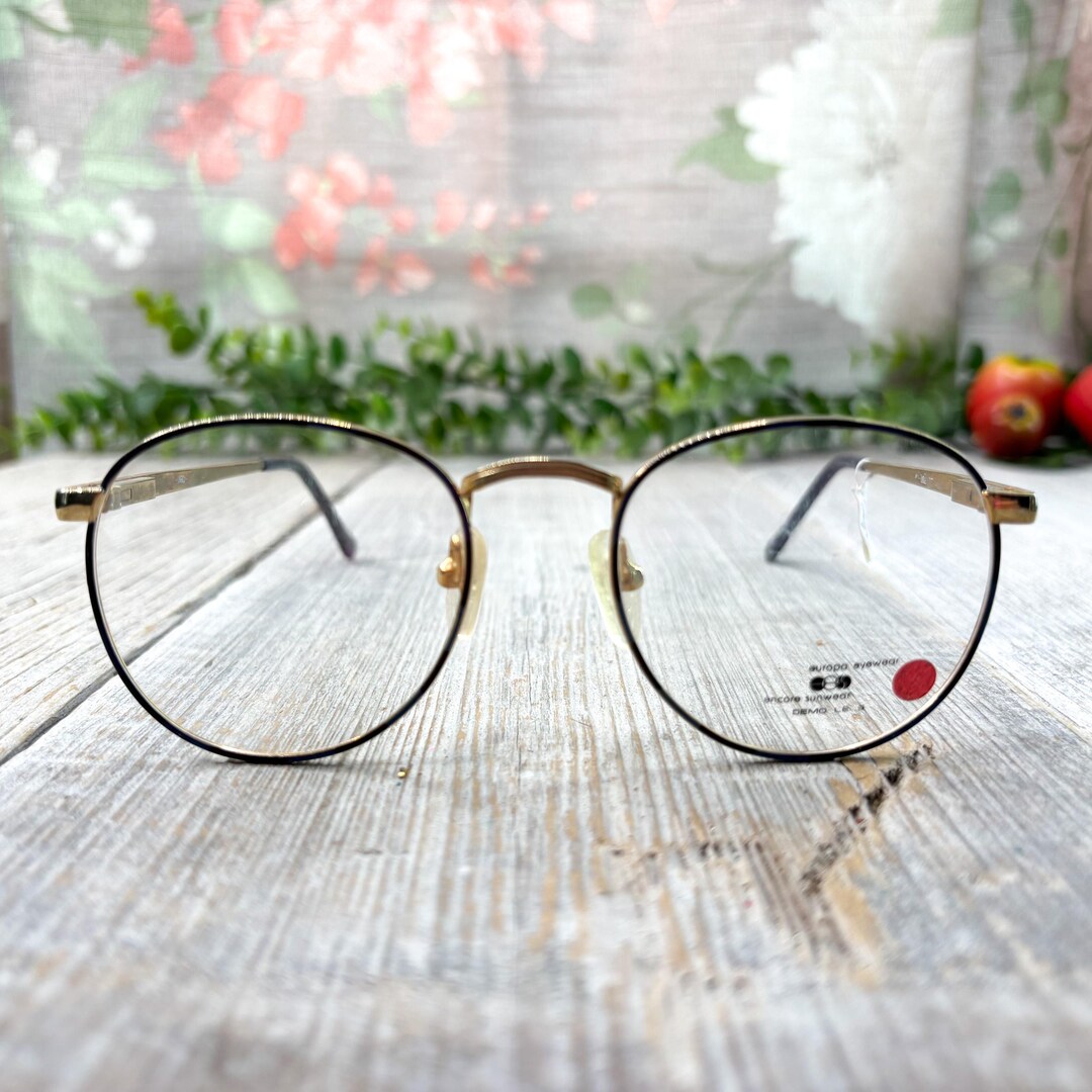 Eyeglass Frames Only Blue-demi Light Gold 50[]18/140 Big Round Metal ...
