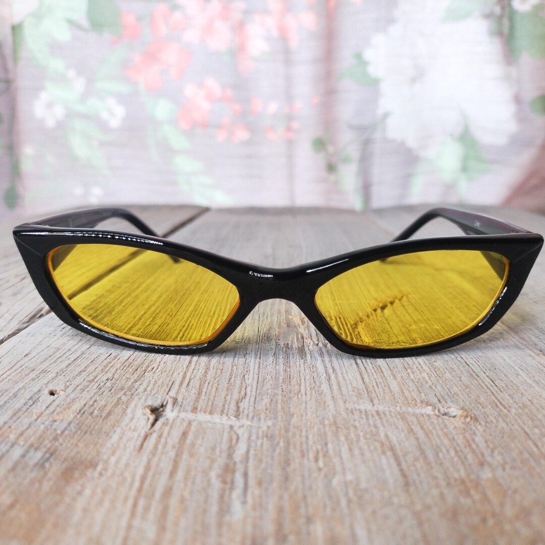 Yellow Driving Lenses Cat-eye Sunglasses Riding Frame 90s Fashion ...