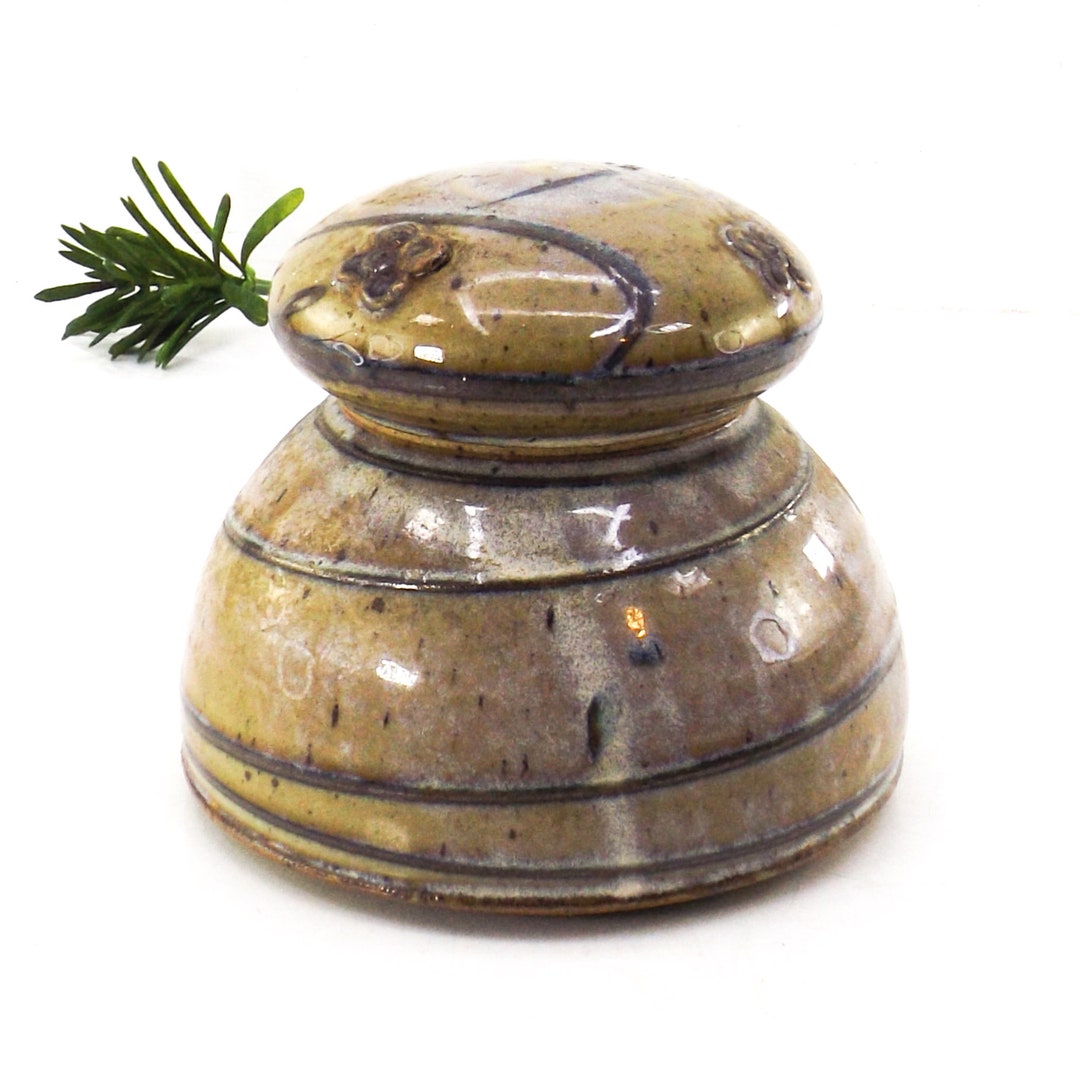 Vintage Studio Pottery Jar Dome Lid Swirl Beehive Butterfly Earthy ...