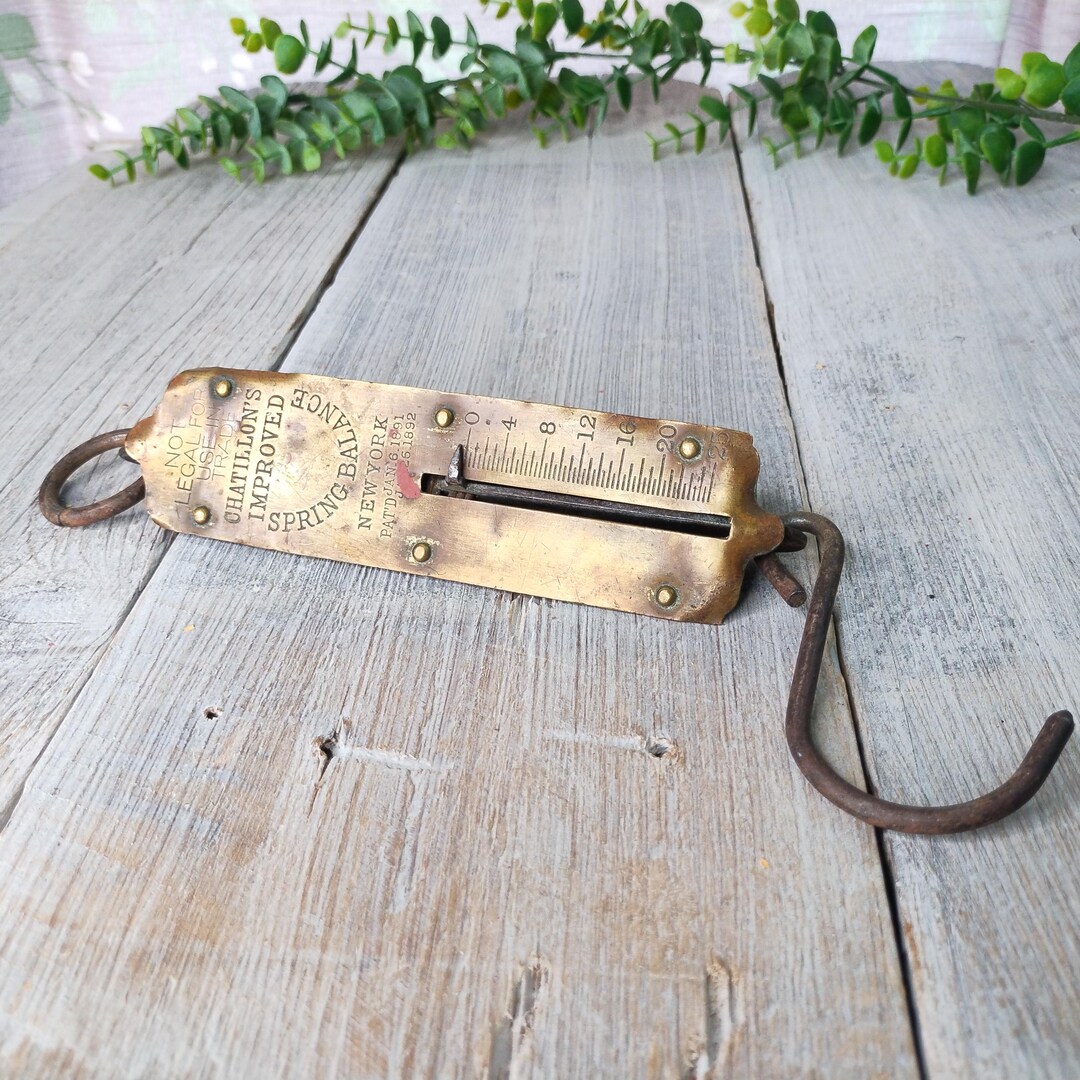 Chatillon's Brass Spring Balance Scale 25lb Hook Fishing/hunting ...