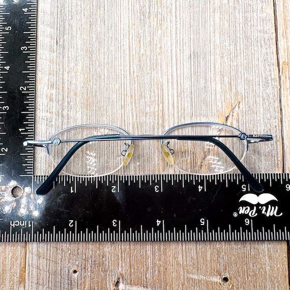 90s Semi-Rimless Eyeglass Frames: Metallic Blue Deads… - Gem