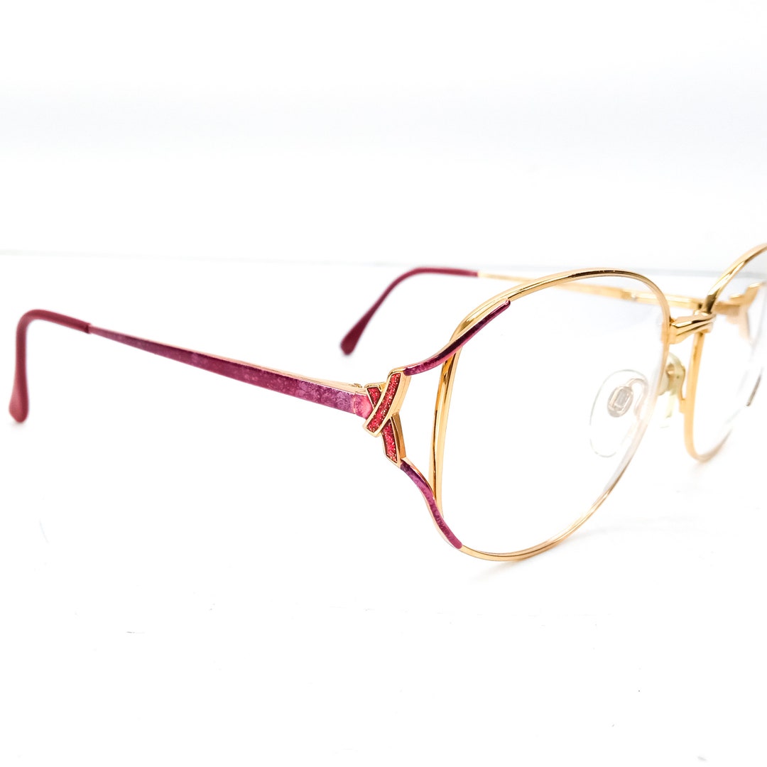 80s Round Eyeglasses Vintage Eye Glasses Pink Red Gold Eyeglass Frames ...