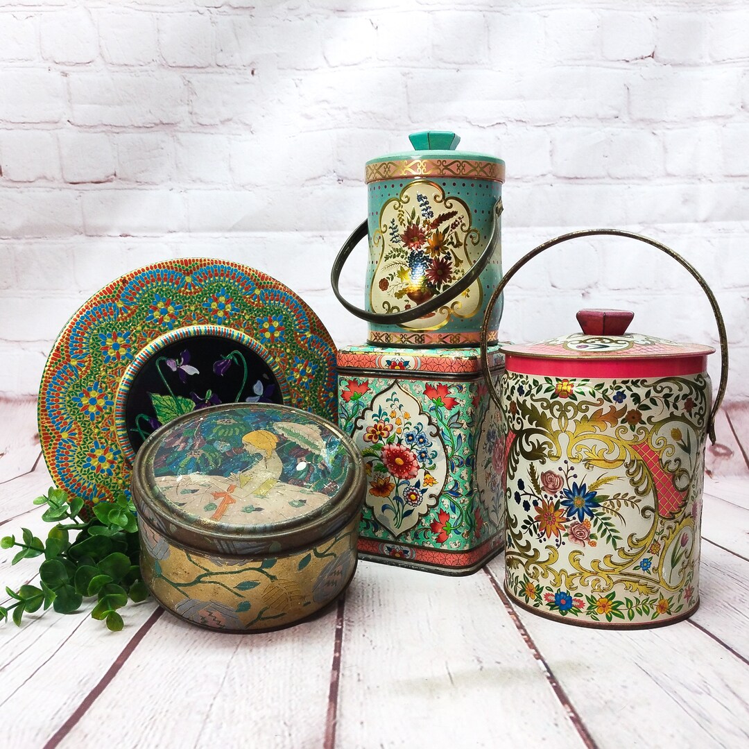 Vintage Decorative Tin Box Floral Design, Retro Storage Container - Etsy