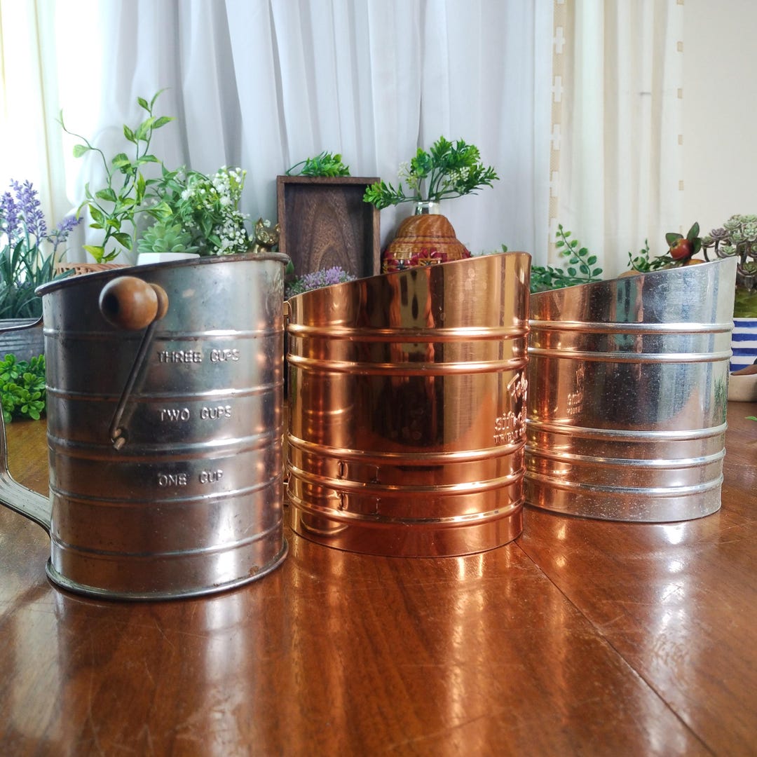 Mid-century Metal Flour Sifter, Copper Foley Sift-chine, Tin Flour ...