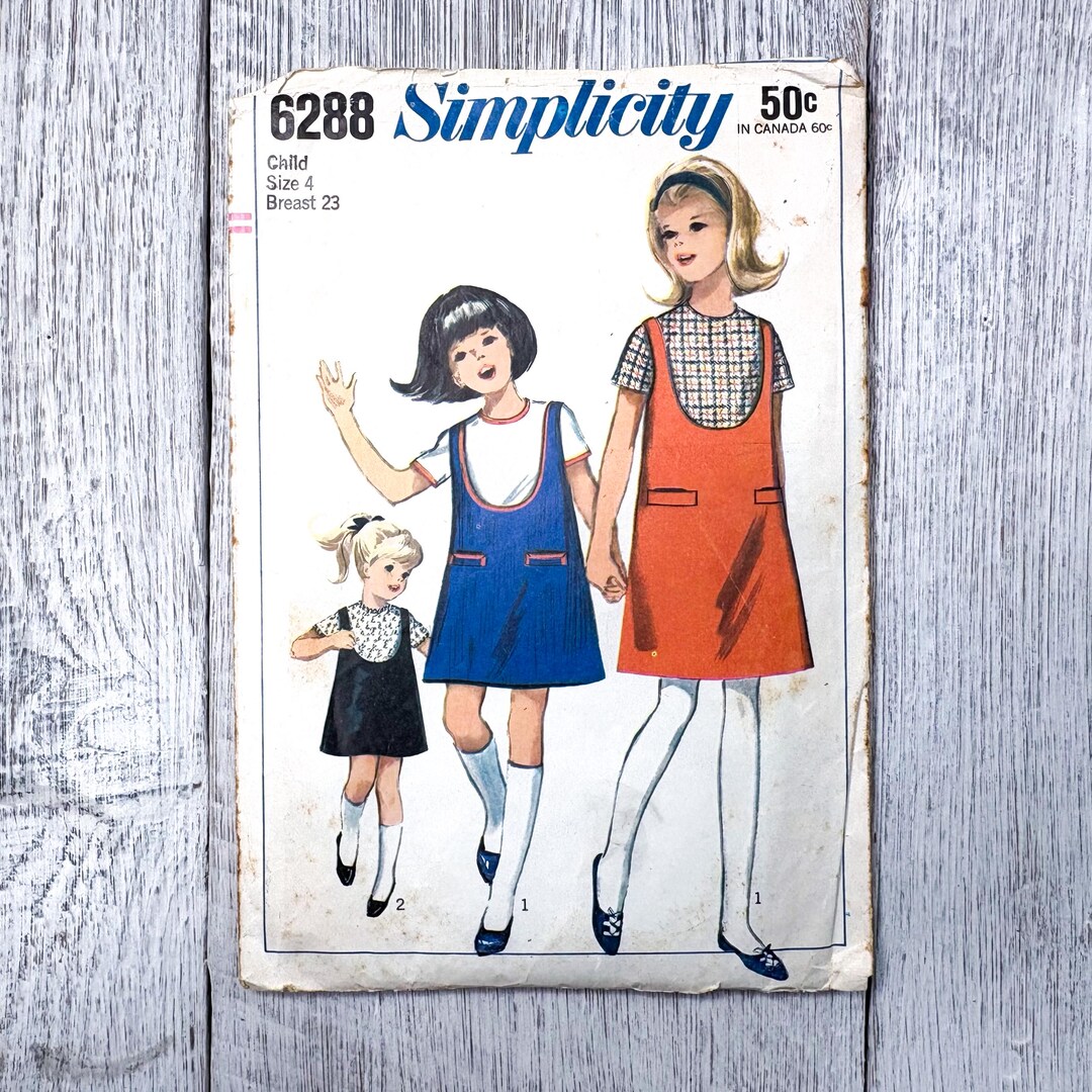 1960s Simplicity Sewing Pattern 6288: Girls Jumper and Blouse (size 4 ...
