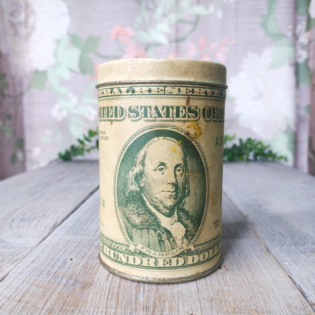 Hundred Dollar Bill Coin Bank Tin Metal Can Piggy Bank Collectible - Etsy