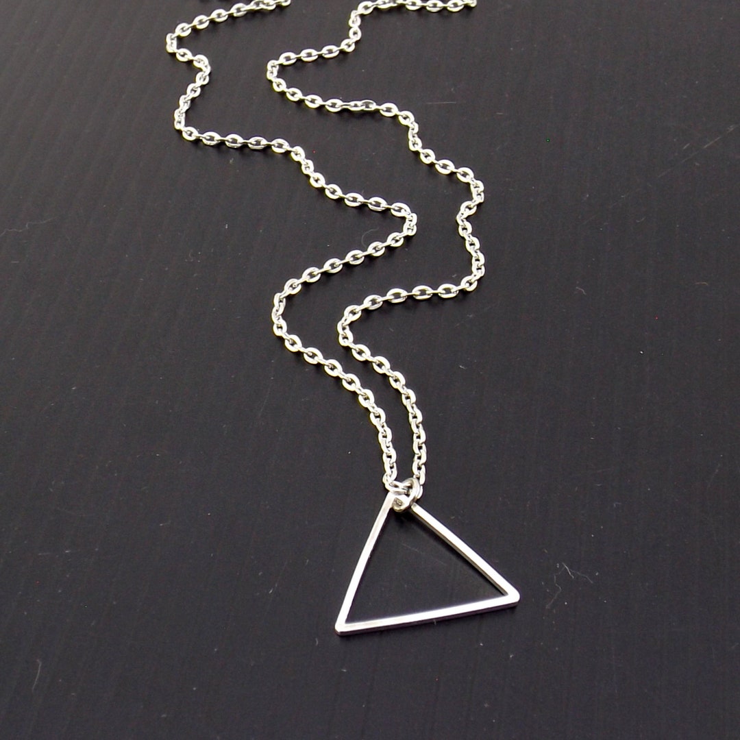 Floating Minimalist Pendant Necklace Silver Chain, Triangle Charm ...
