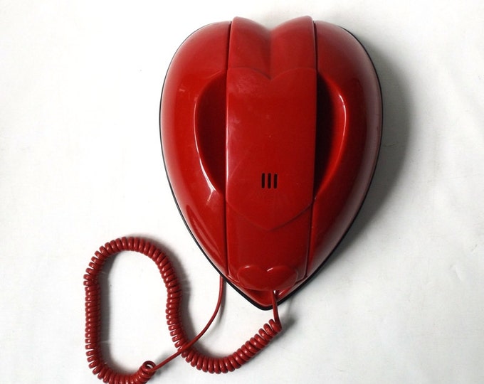 Vintage 1980's Red Heart Phone Telephone Landline Push Button Wall ...
