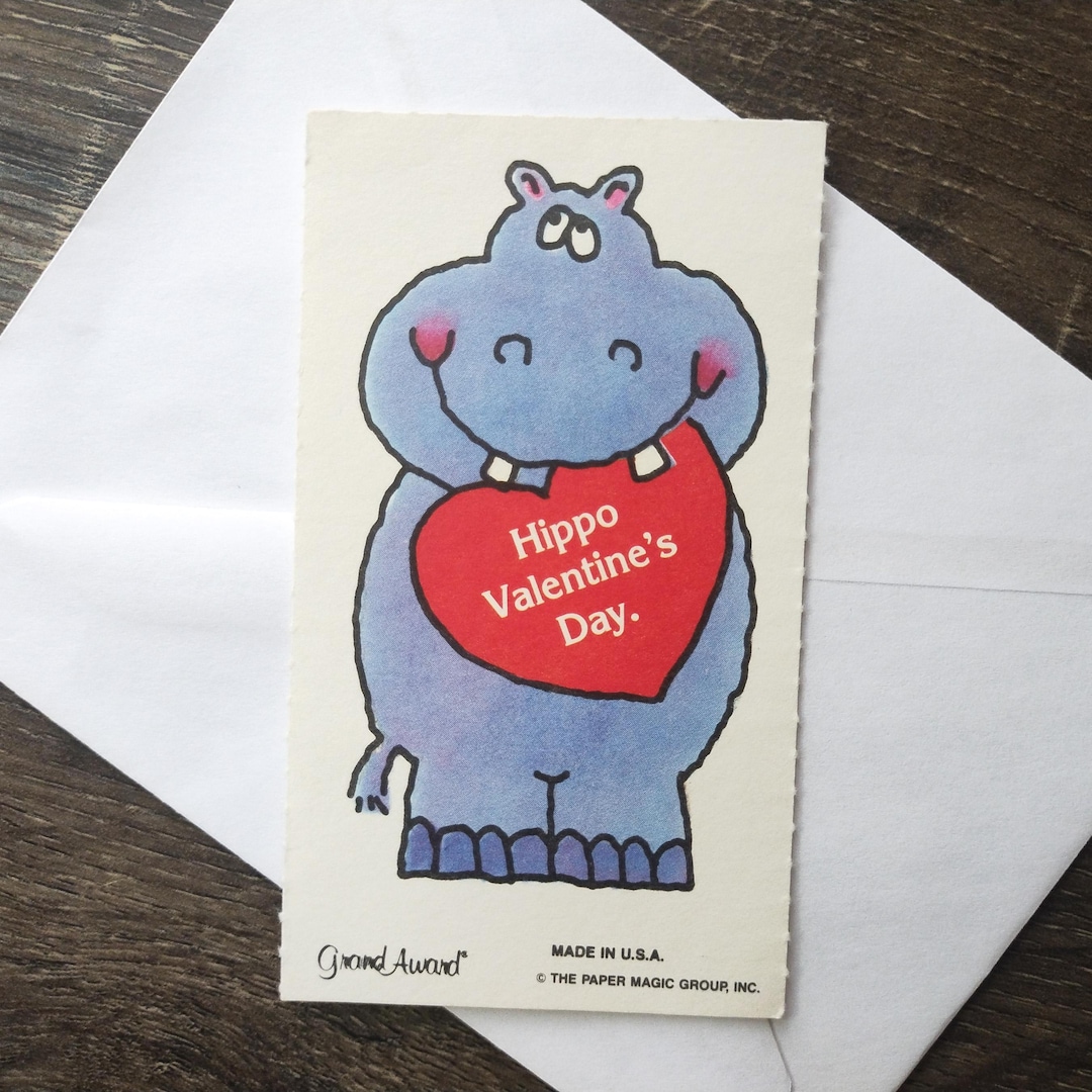 Hippo Valentine's Day Card Hippopotamus Red Heart Note-card Greeting ...