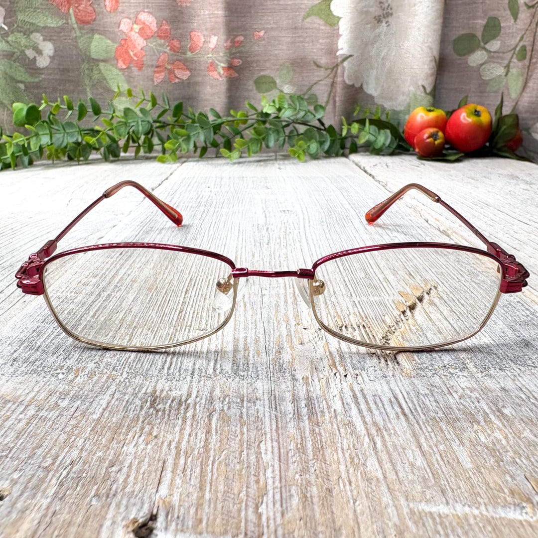Metallic Red Light Gold Eyeglass Frames Only 1990s Rectangle Eyeglasses ...