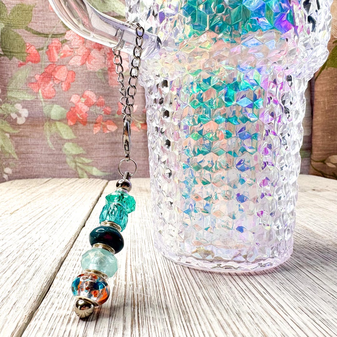 Tumbler Charm for Cup Handle: Beaded Light Blue Accessory - Etsy