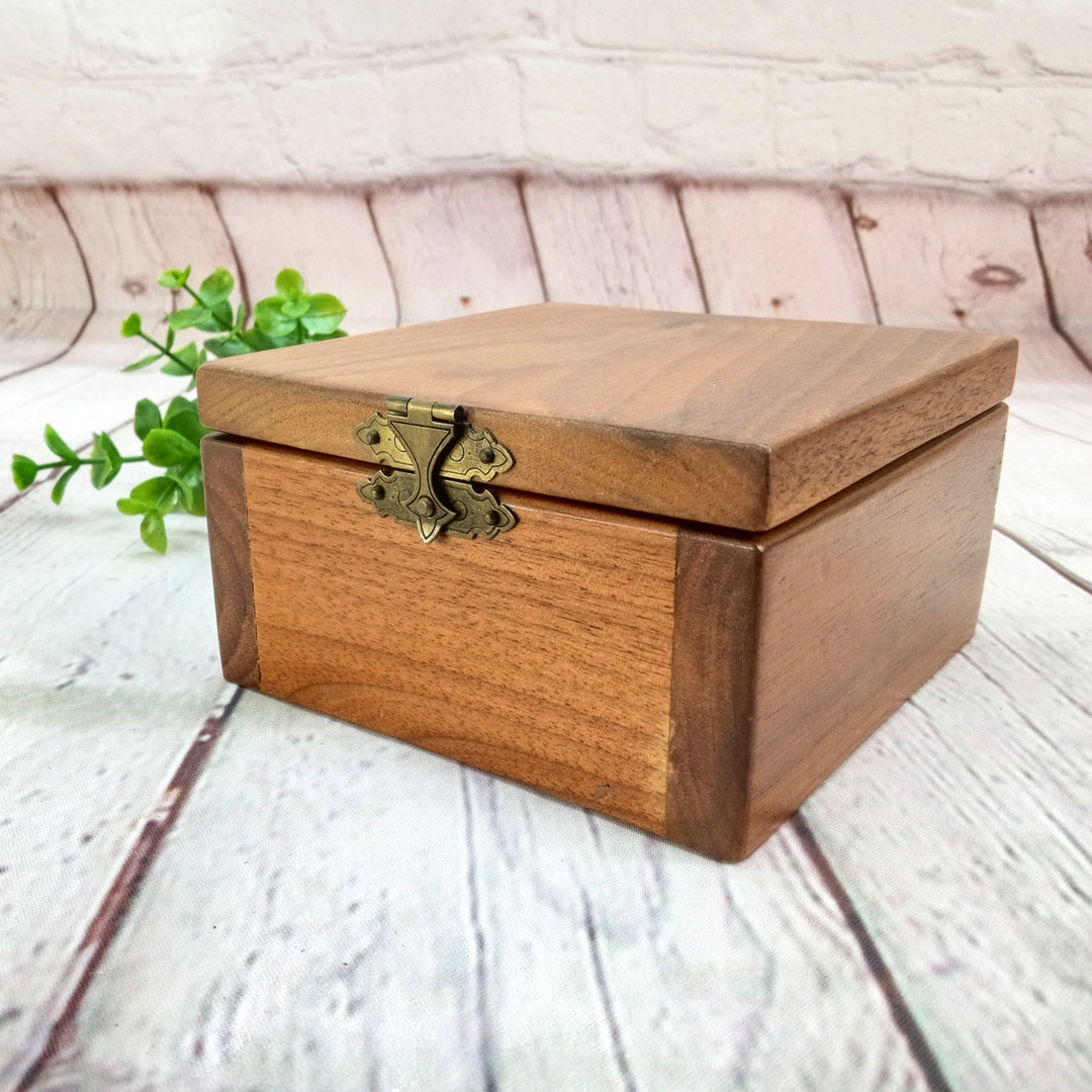 Vintage Small Wood Box With Hinged Lid Square Wooden Box Storage ...