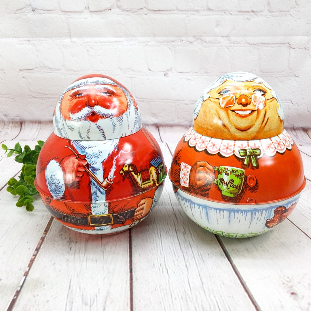 1980s Vintage Roly Poly Santa Tin or Mrs Claus Tin by Cheinco ...