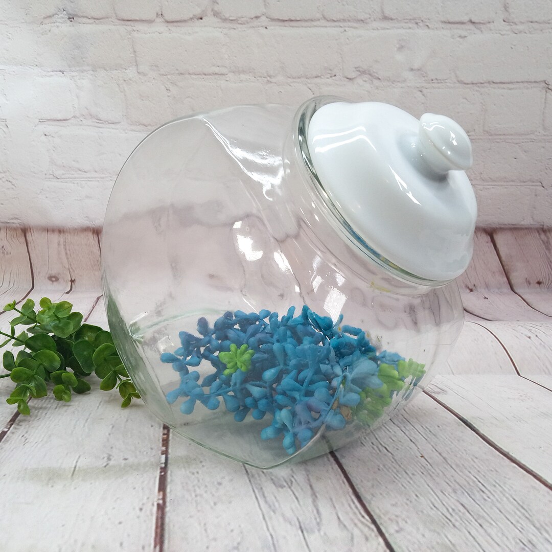Vintage Penny Candy Jar, Tilted, Clear, With White Lid - Etsy