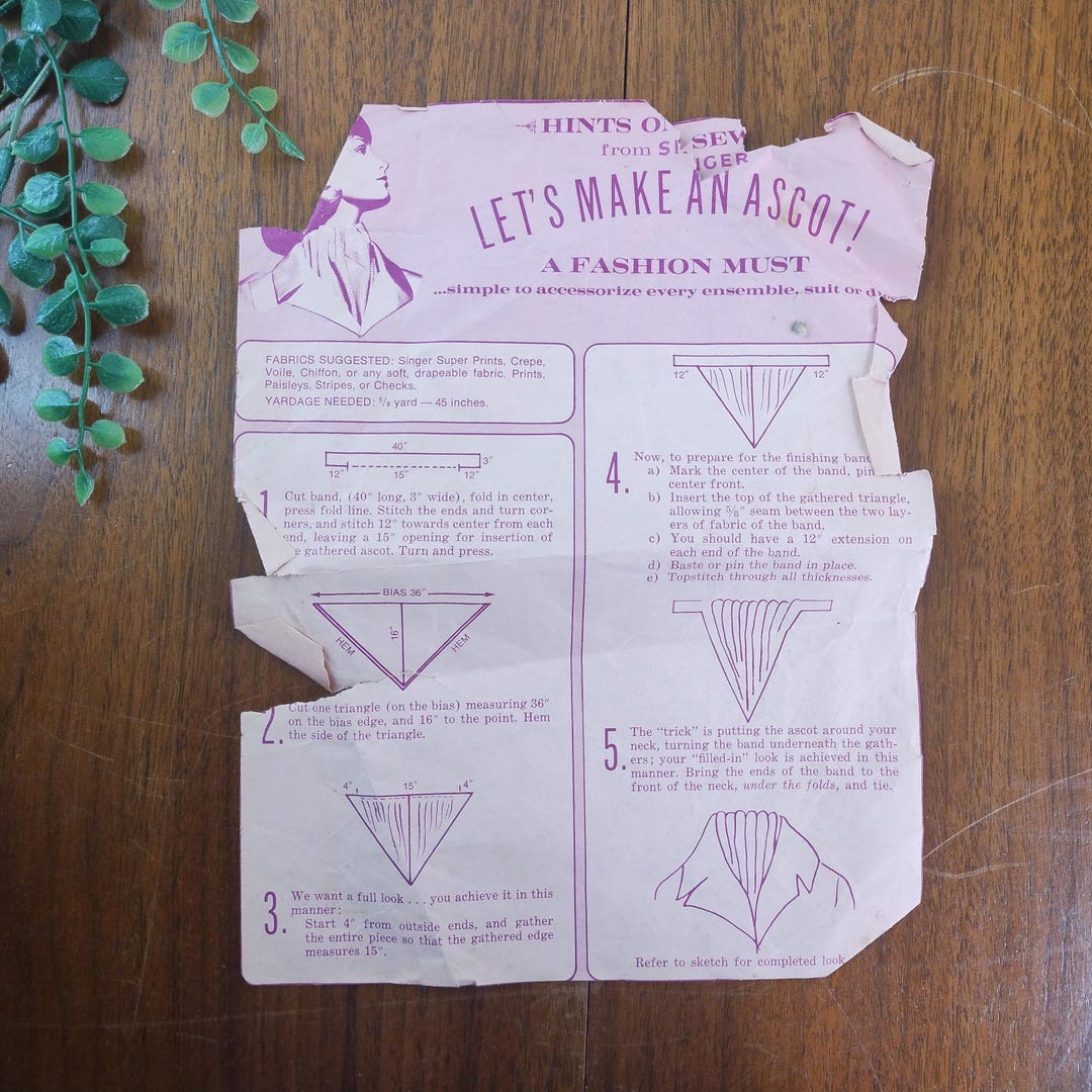 1950s Ascot Sewing Pattern: Mid-century Fashion Scarf (instructions) - Etsy