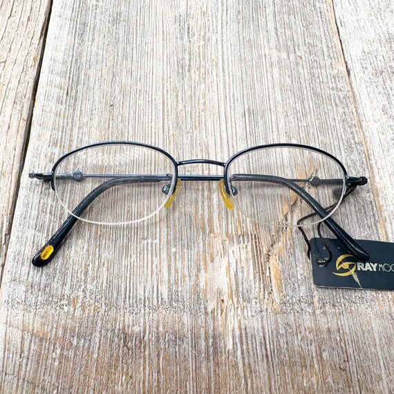 Vintage Metallic Blue Semi-Rimless Eyeglass Frames: 1… - Gem
