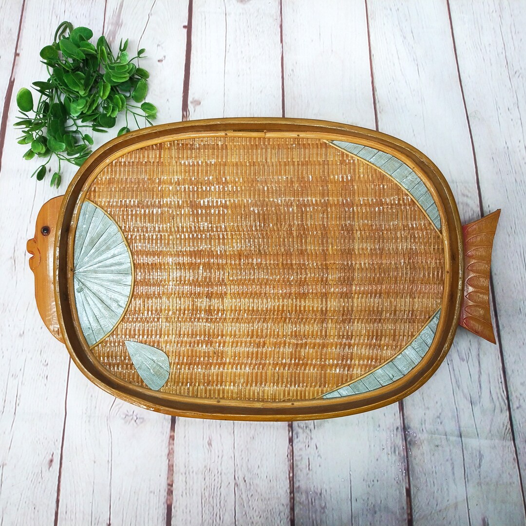 80s Vintage Bamboo Fish Tray | Tiki Bar Serving Tray - Etsy